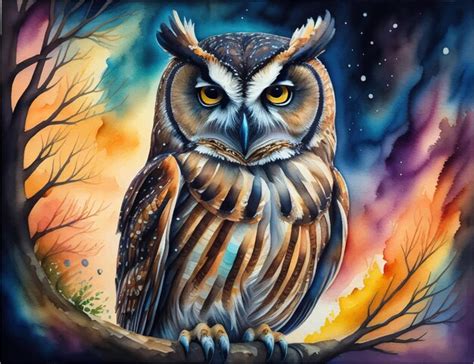 Aquarell Illustration Niedliche Eule Mit Aquarell Effekt Eule Auf Einem