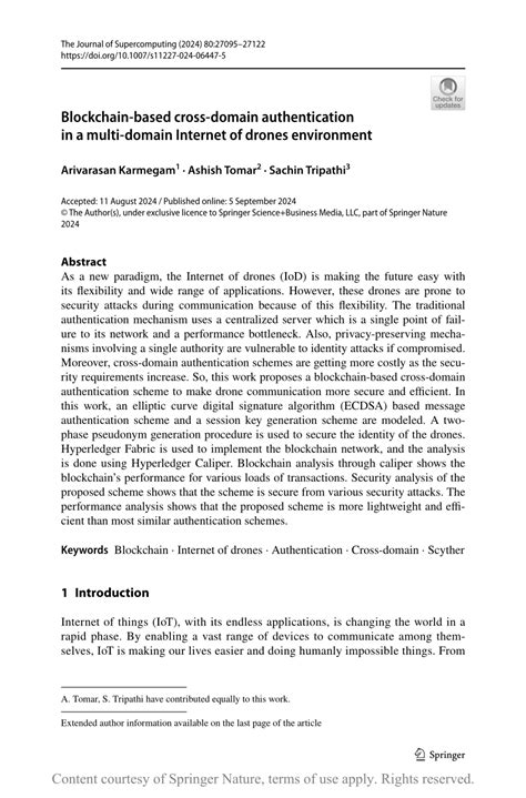 Blockchain Based Cross Domain Authentication In A Multi Domain Internet Of Drones Environment