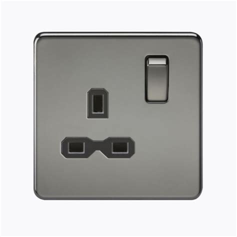 Screwless 13A 1G DP Switched Socket Black Nickel With Black Insert Evolution Electronics