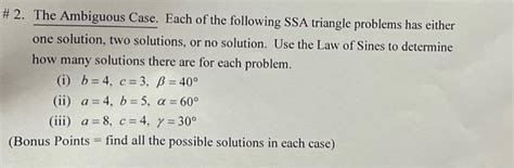 Solved 2 The Ambiguous Case Each Of The Following Ssa