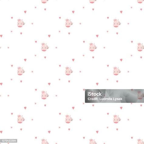 매끄러운 패턴 스칸디나비아 스타일의 어린이 컬렉션 흰색 배경에 하트와 귀여운 유니콘 소녀 벡터 그림입니다 어린이 디자인 섬유 포장 및 벽지를 위한 0명에 대한 스톡 벡터