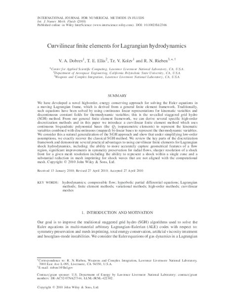 Pdf Curvilinear Finite Elements For Lagrangian Hydrodynamics