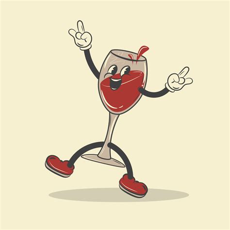 Retro Wine Glass Cartoon Character Vector 13708649 Vector Art At Vecteezy