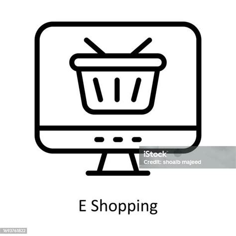 E 쇼핑 벡터 개요 아이콘 그림입니다 Eps 10 파일 3차원 형태에 대한 스톡 벡터 아트 및 기타 이미지 3차원 형태 구매 노트북 Istock