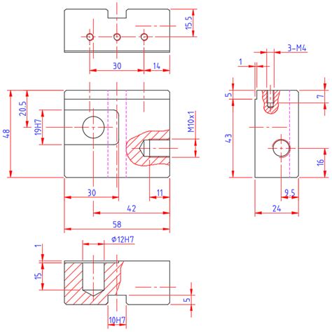 오토캐드 2023 실무 123강 밀링 부품 도면해독 및 도면제도 방법 3각법 투상 부분단면도 미터보통 및 가는나사 치수 공차 주서 등 Cad