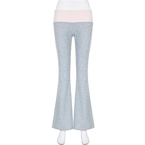 Y2k Low Rise Grey Pink Fold Over Yoga Pants Flared Leggings Women