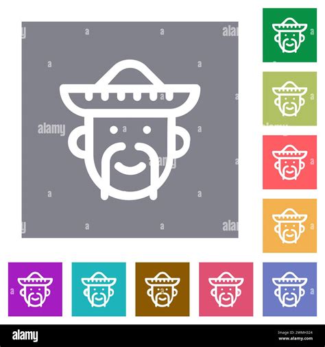 mexican avatar outline flat icons on simple color square backgrounds