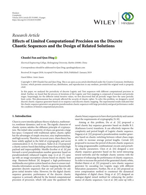 Pdf Effects Of Limited Computational Precision On The Discrete Chaotic Sequences And The