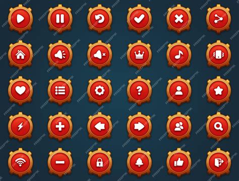 Premium Vector Game Ui Set Of Red Buttons In Cartoon Style Gui To Build 2d Games Cartoon