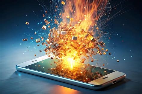 smartphone exploding into data streams representing overload or crash