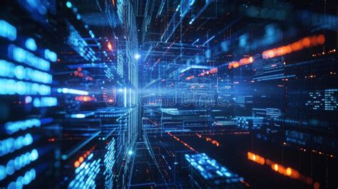 Abstract Digital Data Grid With Blue And Orange Lights Stock Image Image Of Advanced
