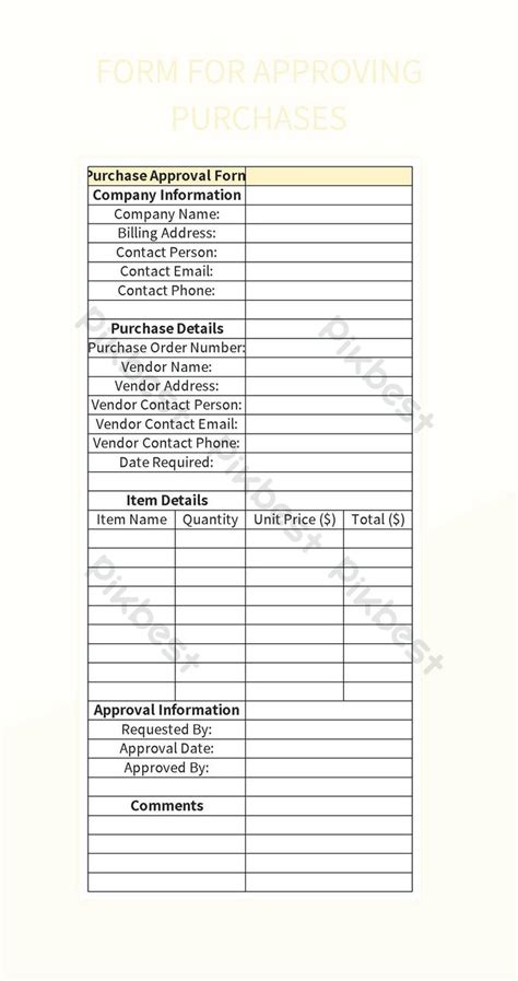 Optimize The Purchase Approval Process With Our Form Excel Template Free Download Pikbest