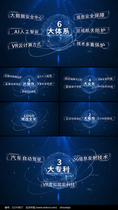 蓝色科技数据分类框架结构展示AE模板下载 红动中国