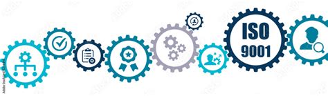 Iso 9001 Banner Vector Illustration With The Icons Of Standard Quality Management Organization