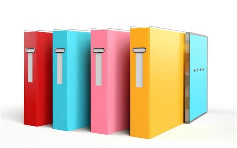Premium Photo Row Of Different Colored Binders On White Background