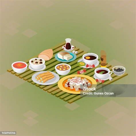 3d 아이소메트릭 벡터 아이콘 세트 그림 지방 음식 터키 요리 중동 음식 입체 음식 건강 한 레스토랑 편안한 음식 음식에 대한 스톡 벡터 아트 및 기타 이미지 Istock