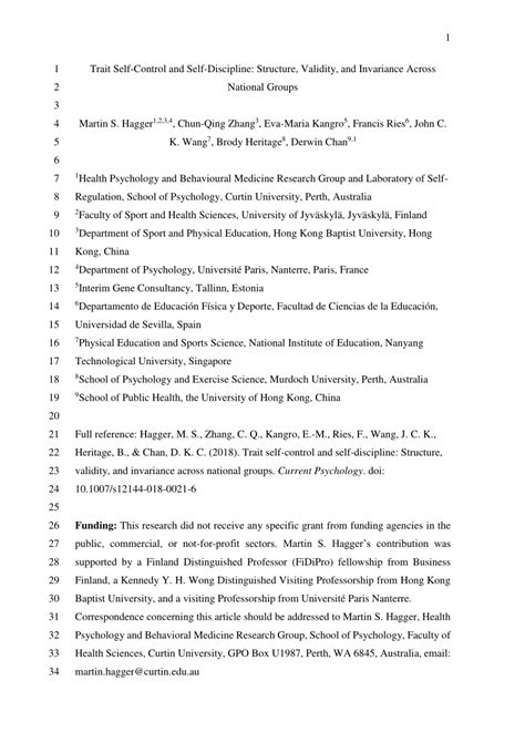 Pdf Trait Self Control And Self Discipline Structure Validity And Invariance Across