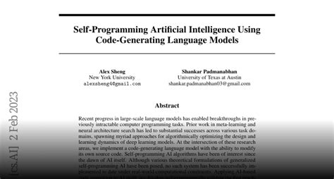 Paper Page Self Programming Artificial Intelligence Using Code Generating Language Models