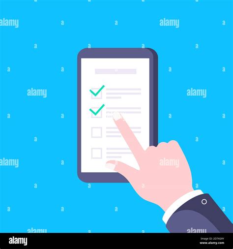 Hand Points To Smartphone With Complete Checklist Check Marks Tick
