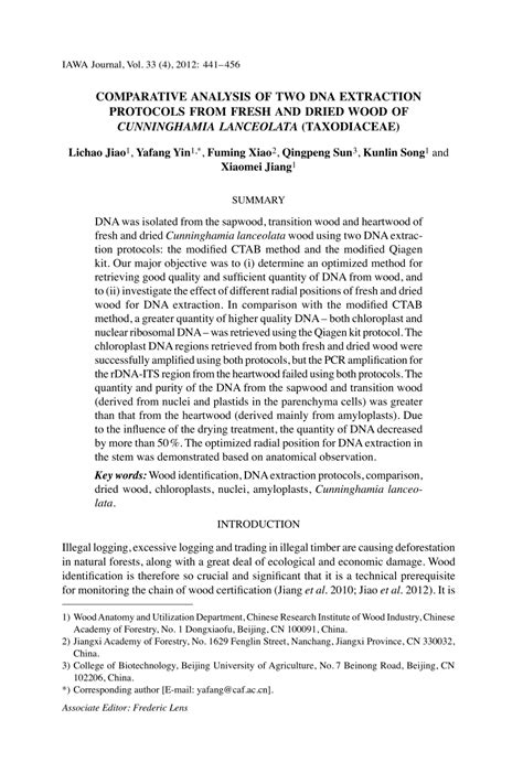Pdf Comparative Analysis Of Two Dna Extraction Protocols From Fresh