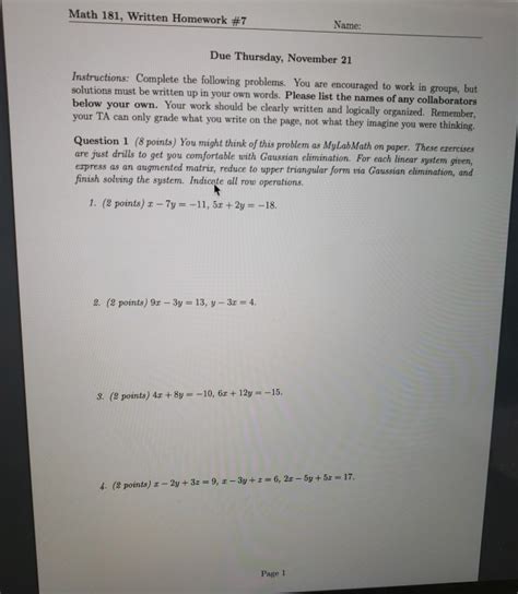 Solved Math Written Homework Name Due Thursday Chegg