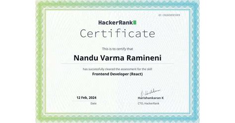 nandu varma on linkedin hackerrank skill certificate