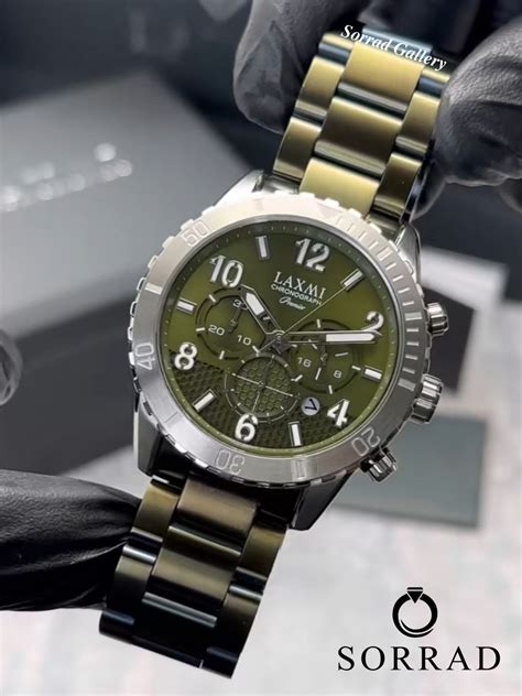 ساعت لاکسمی مردانه کورنوگراف بند استیل رنگ زیتونی صفحه سبز اورجینال