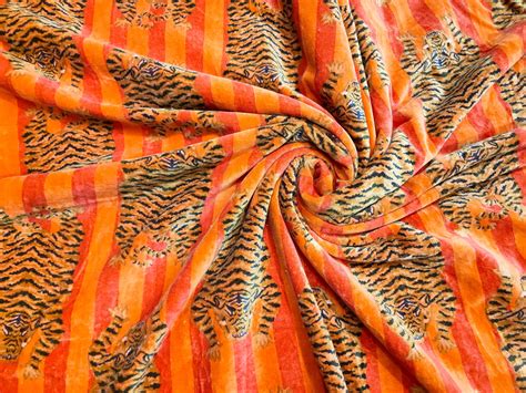 Orange Velvet Bird Printed Fabric Indian Upholstery Pillow Case Fabrics