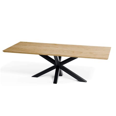 Natural Solid Oak Rectangular Dining Table With Metal Base Sarizza