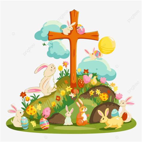 Free Easter Religious Clipart Rabbits And Flowers On The Yard Of Cute