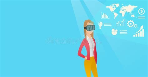 Young Woman In Vr Headset Analyzing Virtual Data Stock Vector Illustration Of Glasses