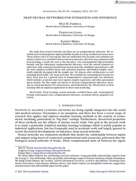 Econometrica 2021 Farrell Deep Neural Networks For Estimation And Inference Pdf Deep
