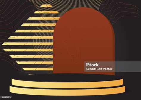 블랙 브라운 및 골드 모형 제품 디스플레이 추상 실린더 받침대 연단 벡터 3d 무대 쇼케이스입니다 프레젠테이션을 위한 최소한의 기하학적 형태가 있는 장면입니다 3차원 형태에