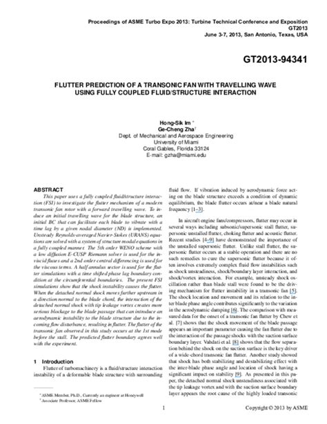 Pdf Flutter Prediction Of A Transonic Fan With Travelling Wave Using Fully Coupled Fluid