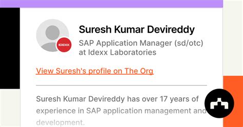 Suresh Kumar Devireddy Sap Application Manager Sd Otc At Idexx Laboratories The Org