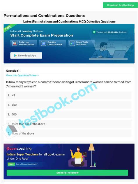 Mcq On Permutations And Combinations 5eea6a1439140f30f369f0d5 Pdf