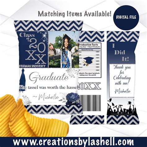 Graduation Chip Bags Digital File Navy Blue And Silver Graduation