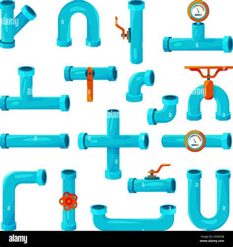 Different Elements For Pipelines Counter Water Meter Strips Set Of Vector Icons Pipe With