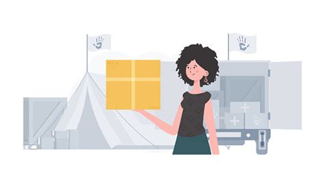 여자는 상자를 들고 있습니다 인도주의적 원조의 주제 벡터 군사에 대한 스톡 벡터 아트 및 기타 이미지 군사 기 난민 Istock