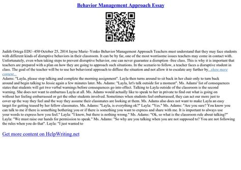 Behavior Management Approach Essay Pdf