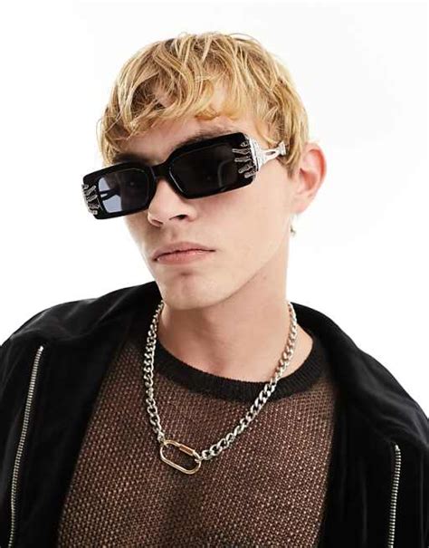 Asos Design Fashion Glasses With Skeleton Hand Detail In Black Asos