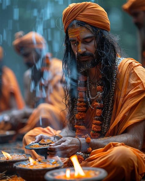 Premium Photo Gurus Performing Ancient Rituals Invoke Wallpaper