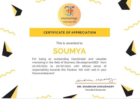 Soumya Dwivedi On Linkedin Appreciationcertificate Teamfantastiqo Internship