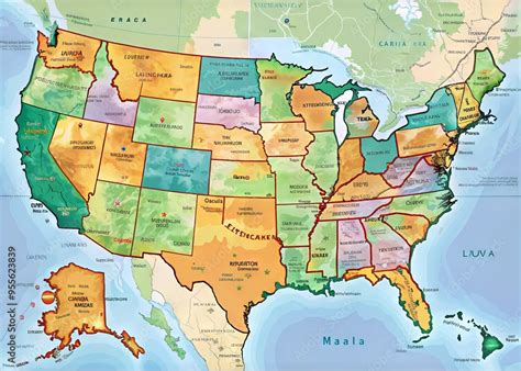 Detailed Political Map Of The Continental United States With State