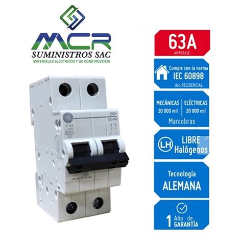 Interruptor Termomagnetico 2p 63 Amp 230v 6ka General Electr Mcr