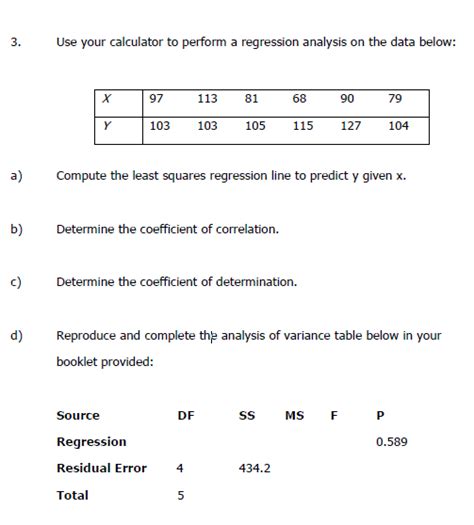 Solved 3 Use Your Calculator To Perform A Regression Chegg Com