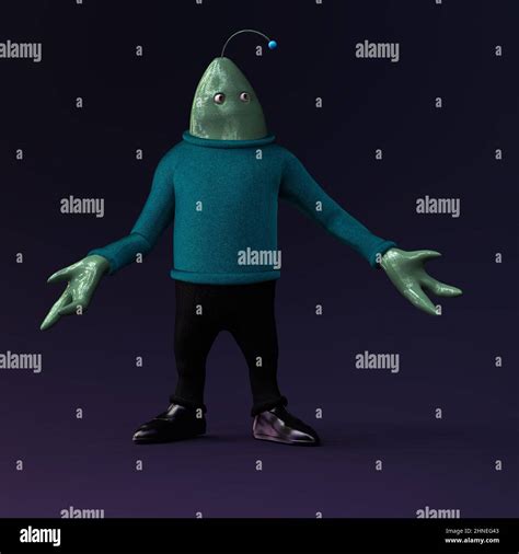 3d Illustration Of A Funny Isolated Scifi Fish Alien With Turtleneck
