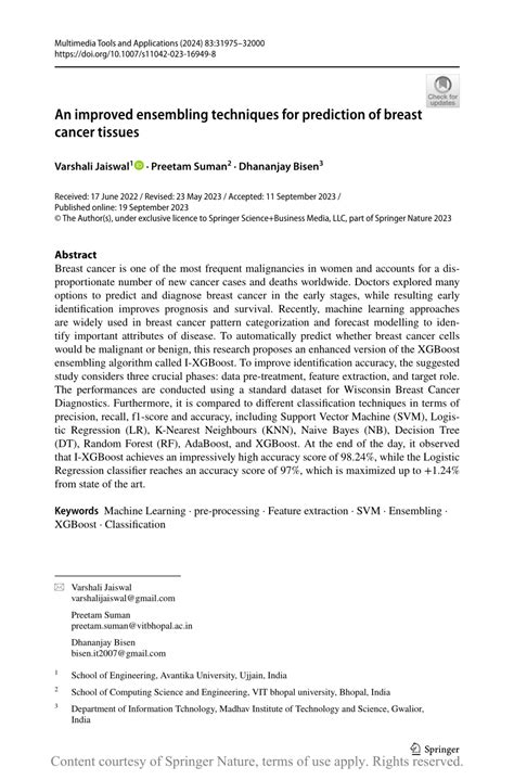 An Improved Ensembling Techniques For Prediction Of Breast Cancer Tissues