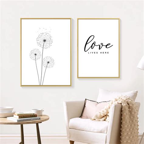 Скандинавский минималистичный черно белый плакат Одуванчик принт Любовь картина с цитатой