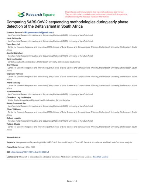 Pdf Comparing Sars Cov 2 Sequencing Methodologies During Early Phase Detection Of The Delta